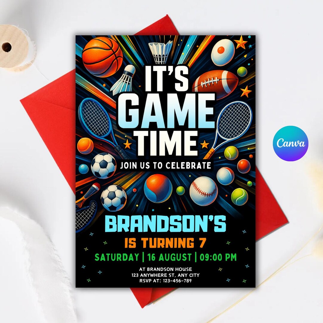Sports Birthday Invitation, Game Time Theme (editable, Instant Download ...