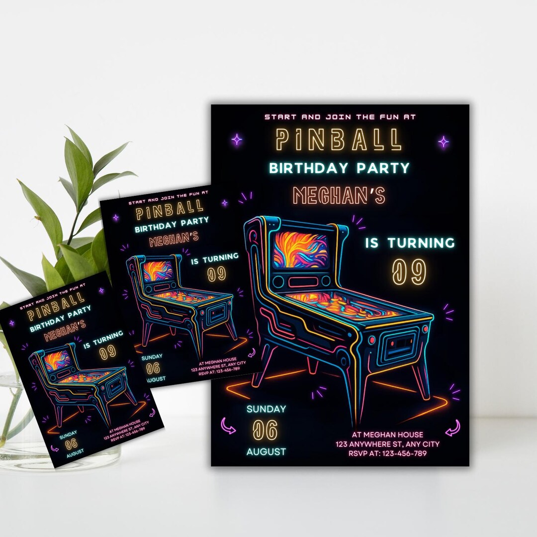 Pinball Birthday Invitation, Pinball Game Invite, Arcade Party Invite ...
