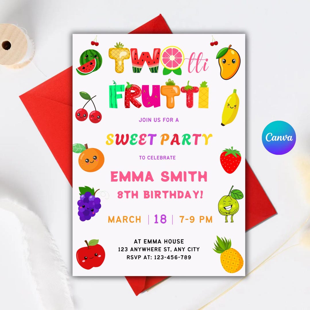 Editable Twotti Frutti Birthday Invitation, Tutti Fruitti Invite, Fruit ...