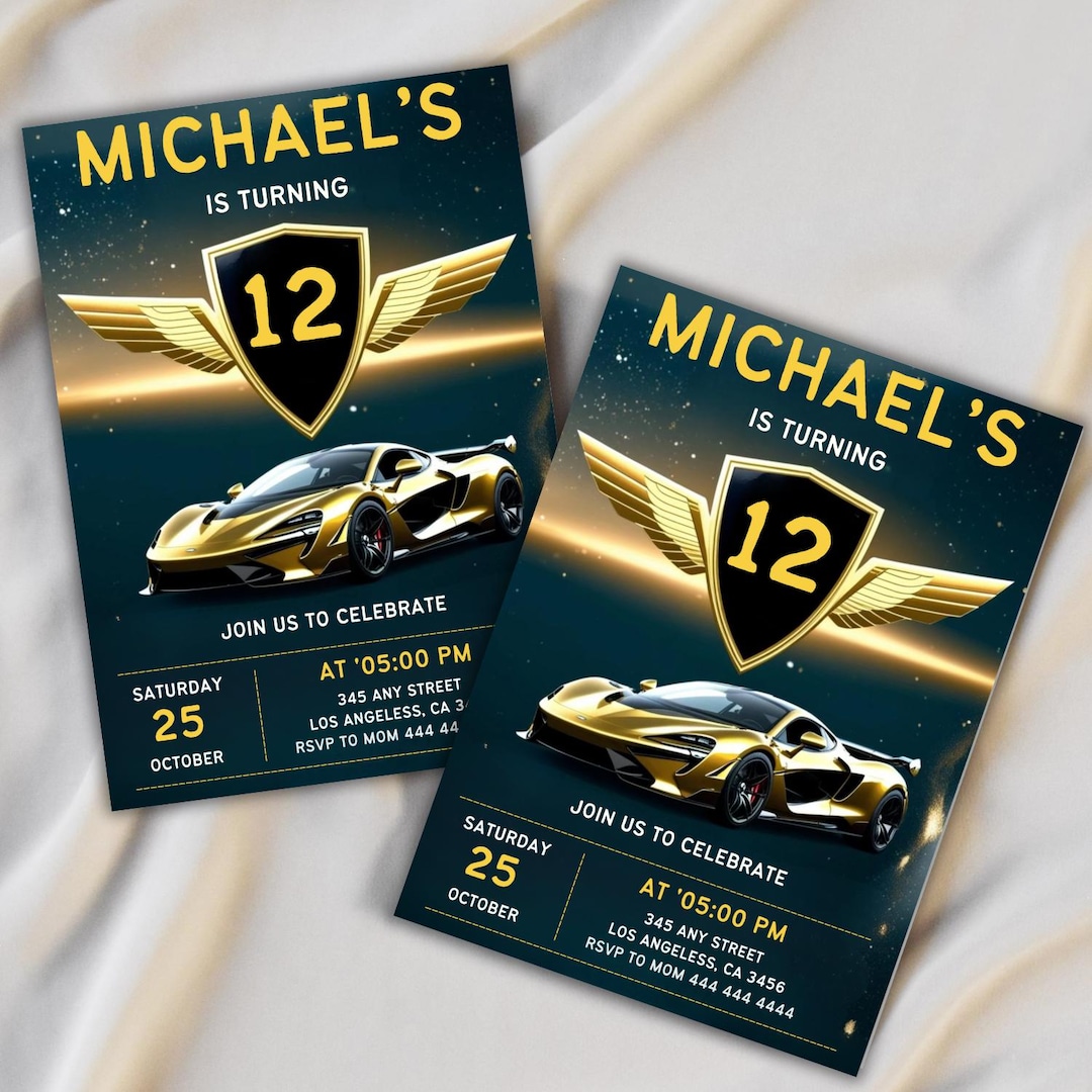 Lamborghini Birthday Invitation, Race Cars Invitation, Car Birthday ...