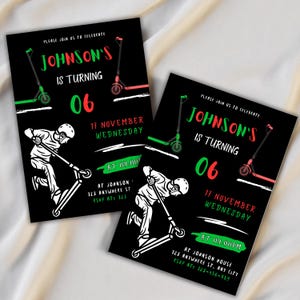 Editable Scooter Skating Birthday Invitation, Scooter Skating Invite ...