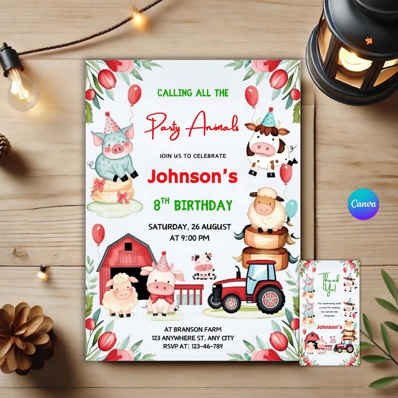 Farm Animals Birthday Invitation, Barnyard Party, Editable Template ...