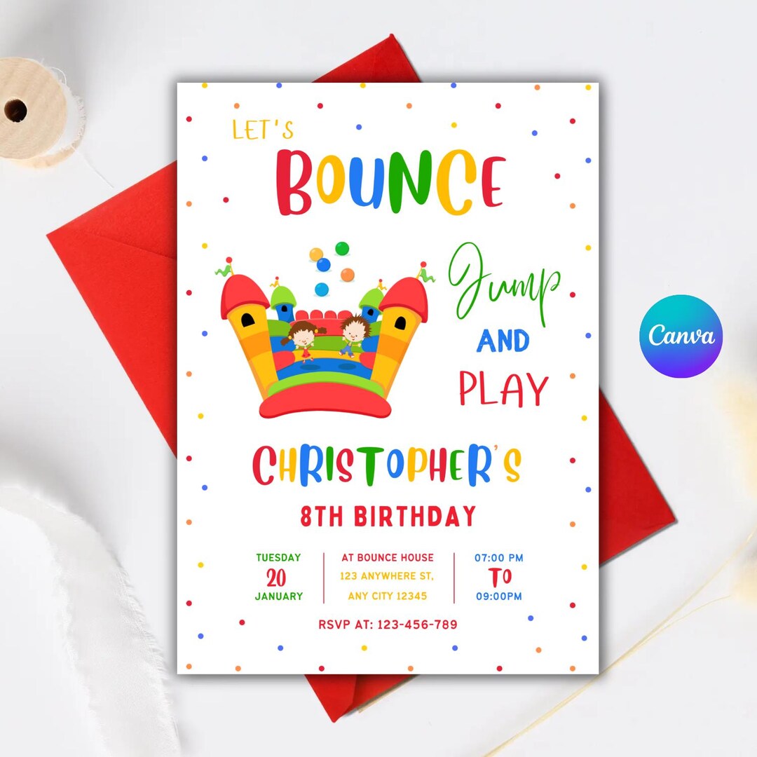 Editable Bounce House Birthday Invitation, Bouncy House Birthday Party ...