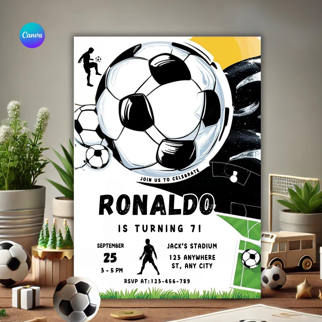 Editable Soccer Birthday Invitation, Soccer Party Invite, Football ...