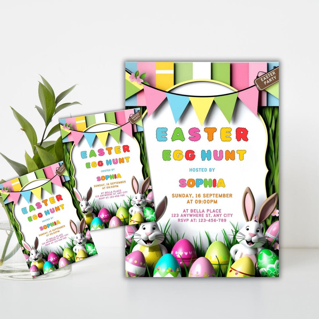 Easter Invite, Easter Egg Hunt Invitation, Editable Easter Party Invite ...