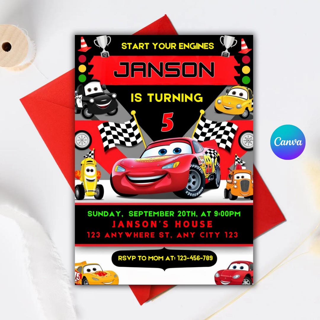 Cars Birthday Invitation, Race Car Party, Editable Template (digital ...