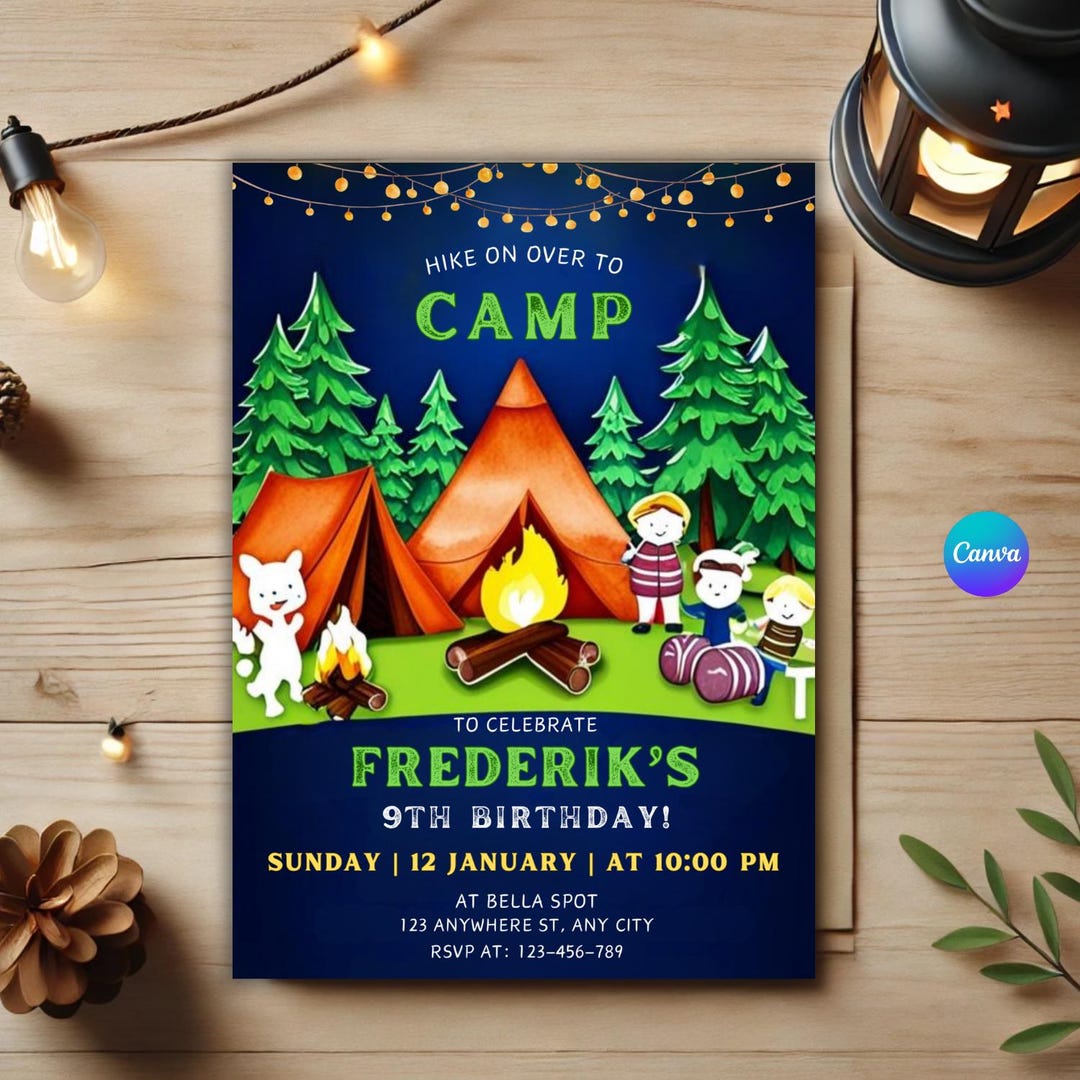 Camping Birthday Invitation, Backyard Camping Invite, Campfire Party ...