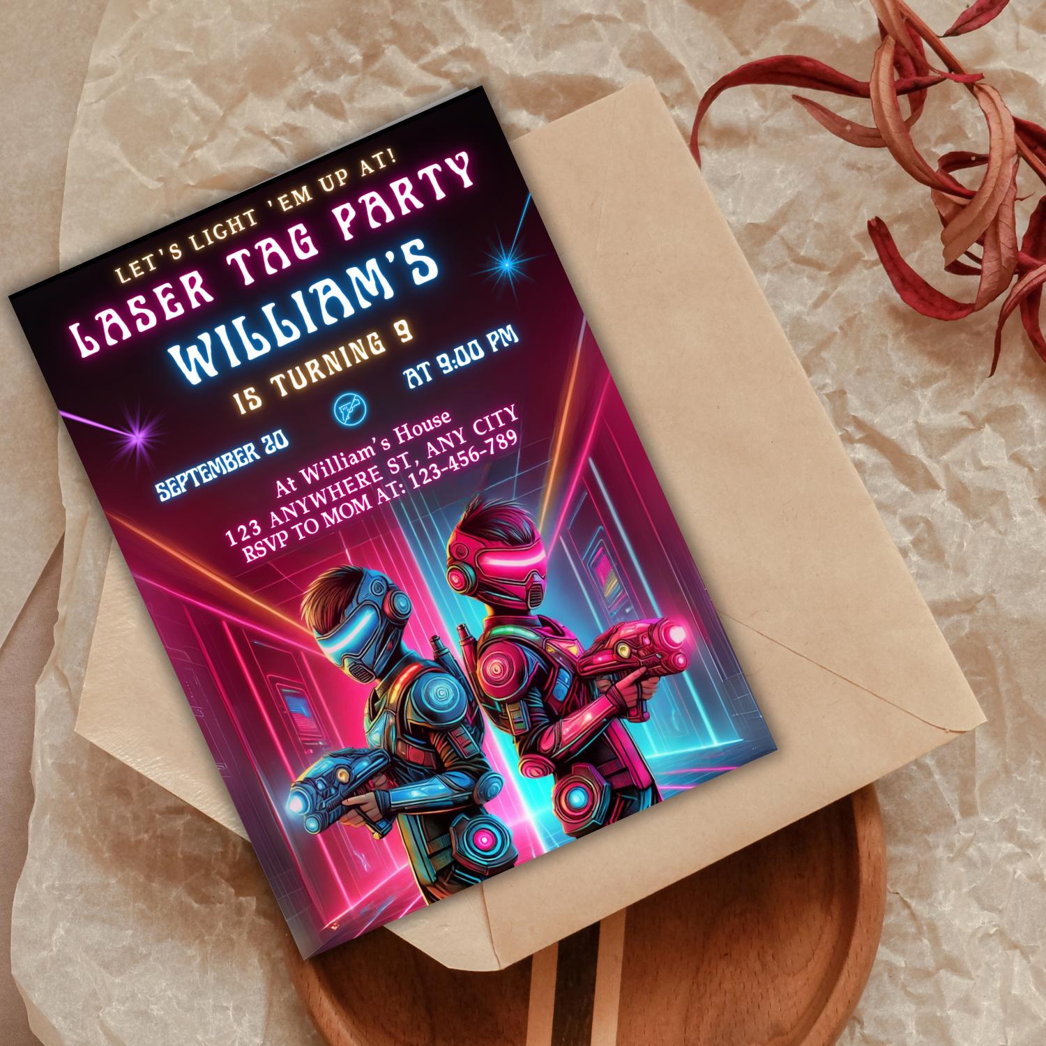 Editable Laser Tag Birthday Party Invitation, Laser Game Birthday ...