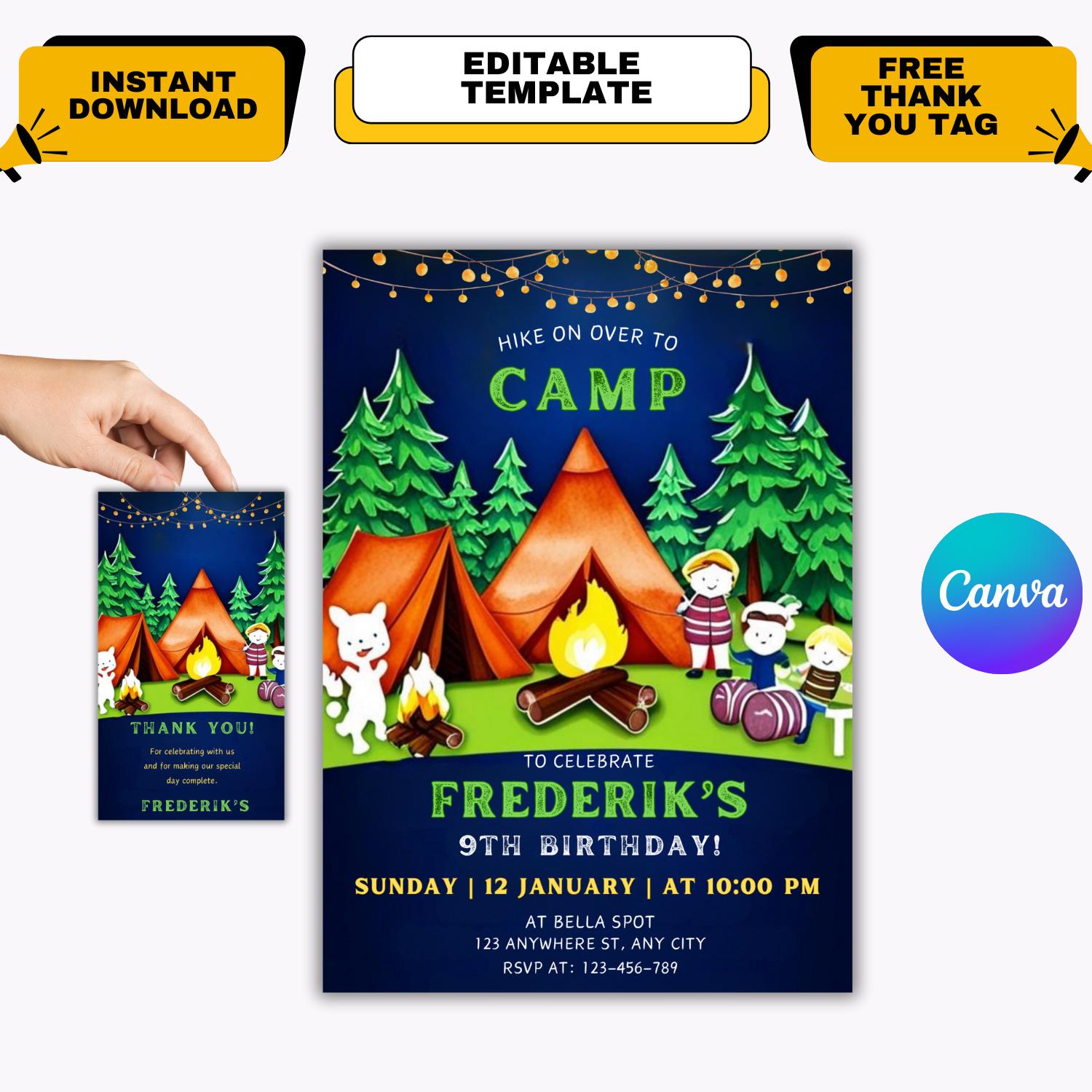 Camping Birthday Invitation, Backyard Camping Invite, Campfire Party ...