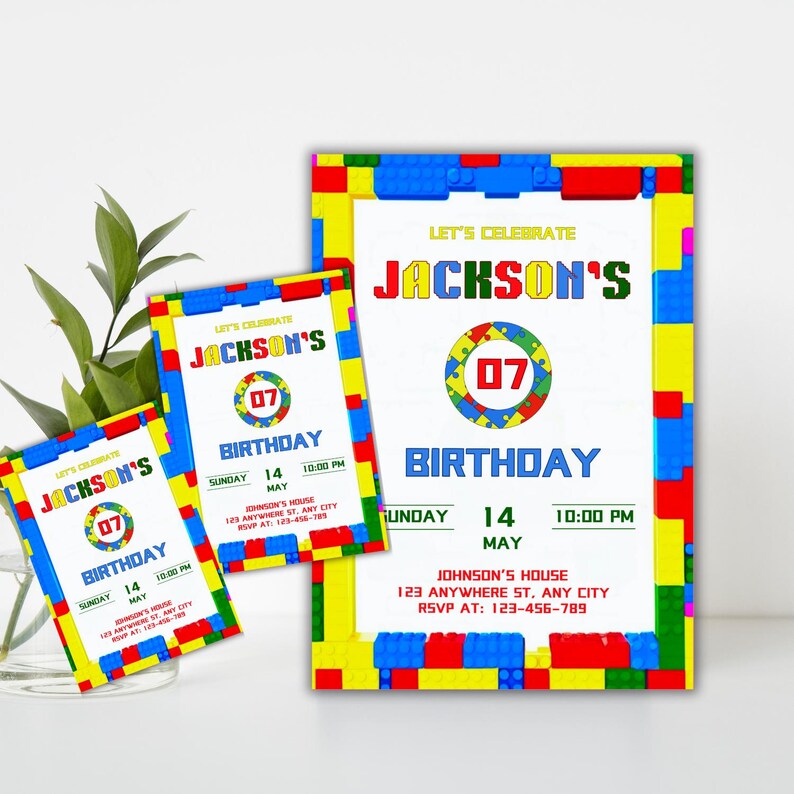 Building Blocks Birthday Invitation, Building Bricks Kids Birthday ...