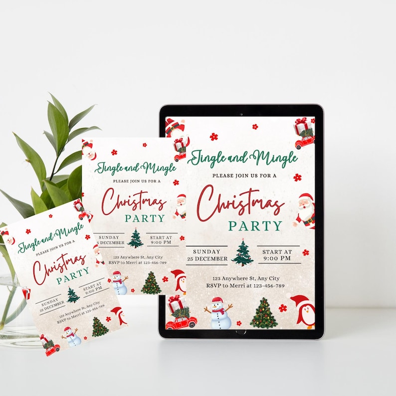Editable Christmas Party Invitation, Jingle & Mingle (canva Template ...