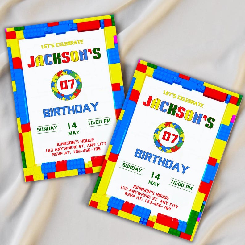 Building Blocks Birthday Invitation, Building Bricks Kids Birthday ...