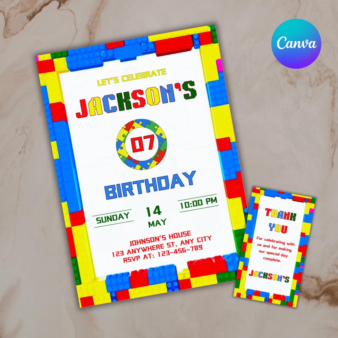Building Blocks Birthday Invitation, Building Bricks Kids Birthday ...