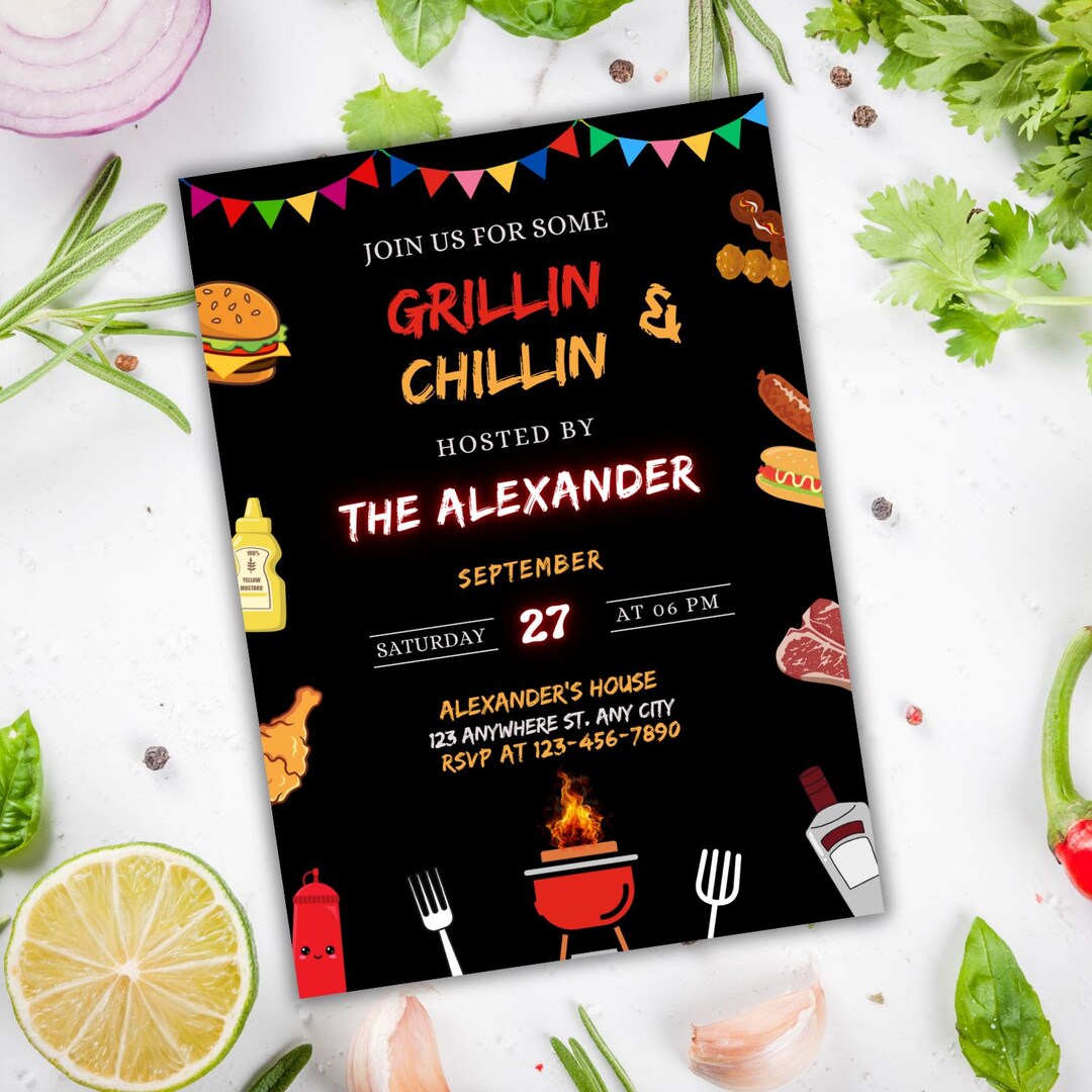 Grillin' & Chillin' BBQ Birthday Invitation, Editable Grill Party ...
