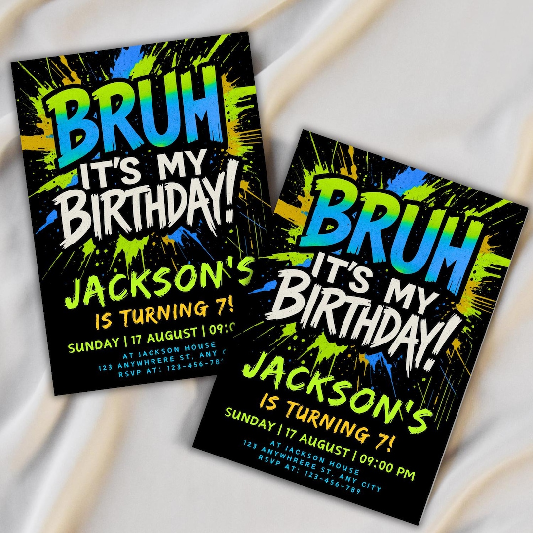 Bruh Birthday Invitation Template, Teen Party Invite (digital Download ...