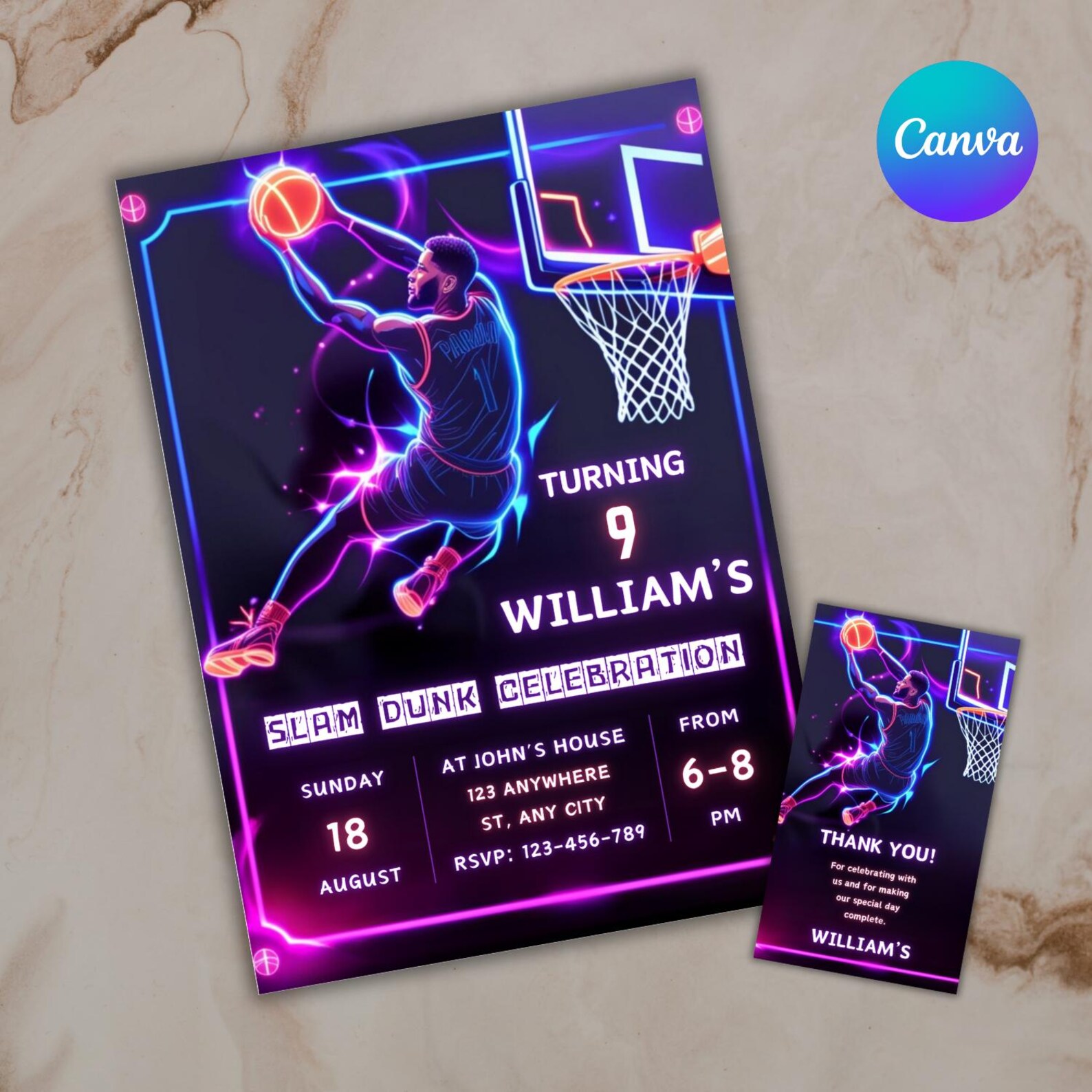 Basketball Birthday Invitation, Basketball Invite, Glow Basketball ...
