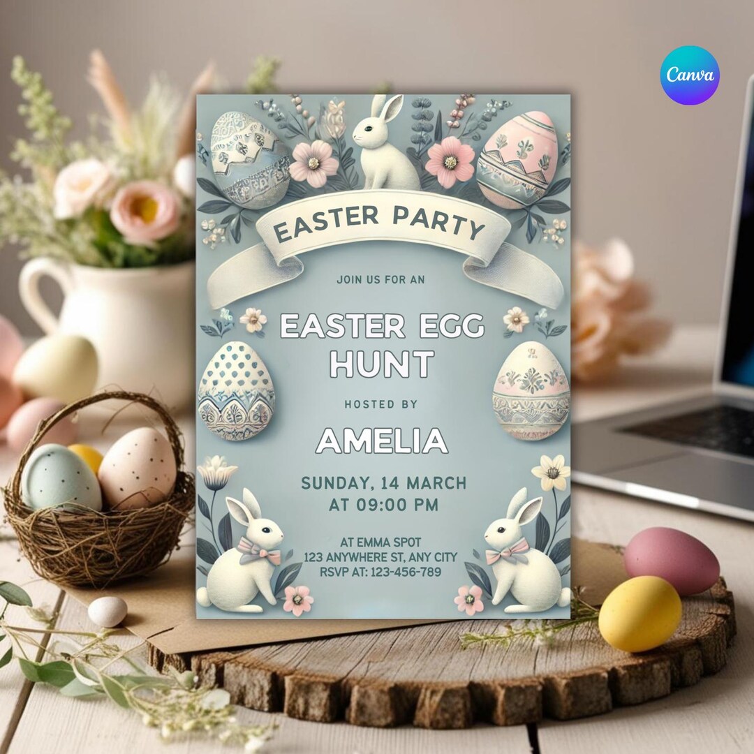 Editable Easter Invitation, Easter Bunny Invite, Easter Party Invite ...