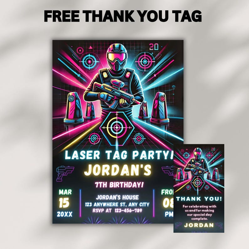 Editable Laser Tag Birthday Invitation, Laser Tag Party Invite Template ...