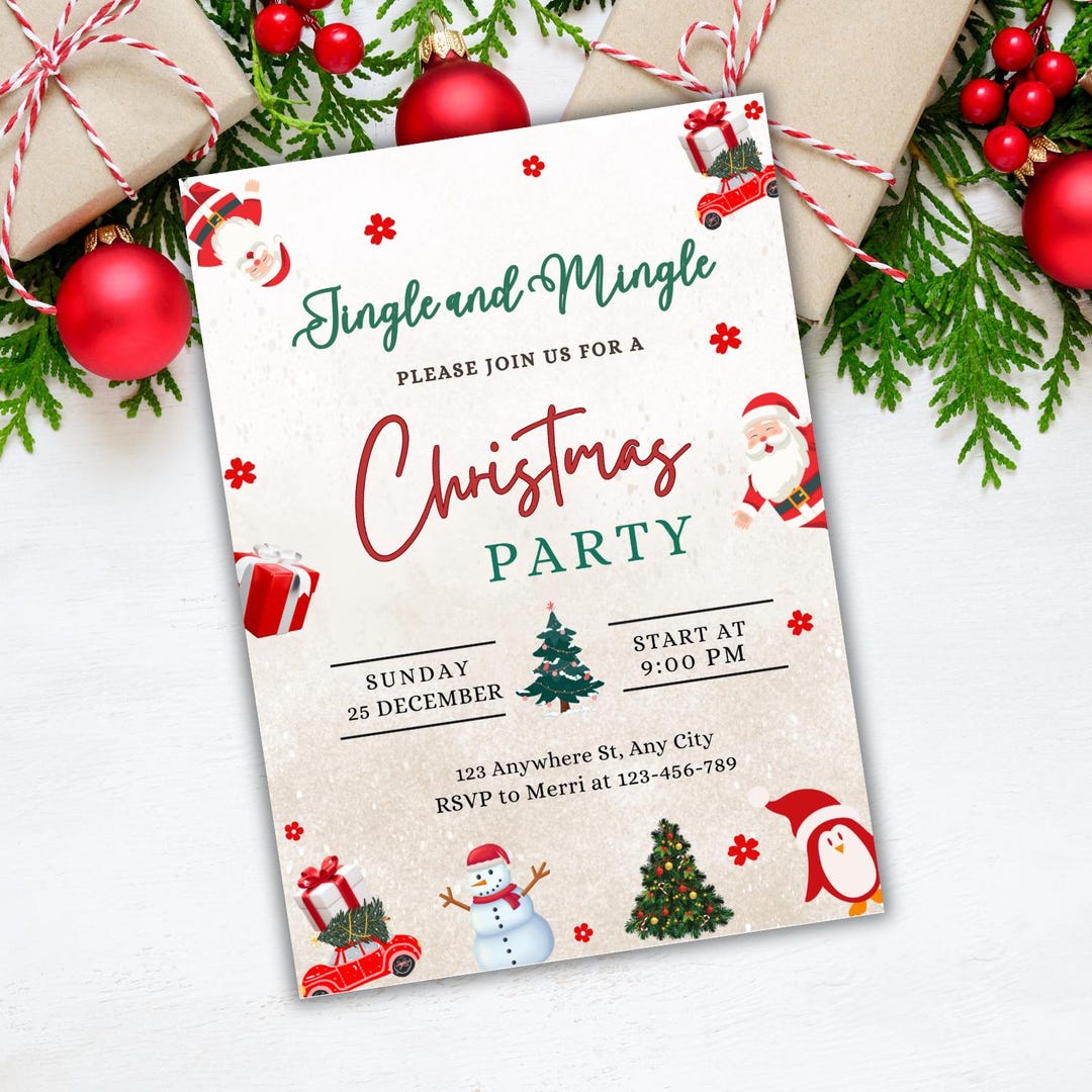Editable Christmas Party Invitation, Jingle & Mingle (canva Template ...