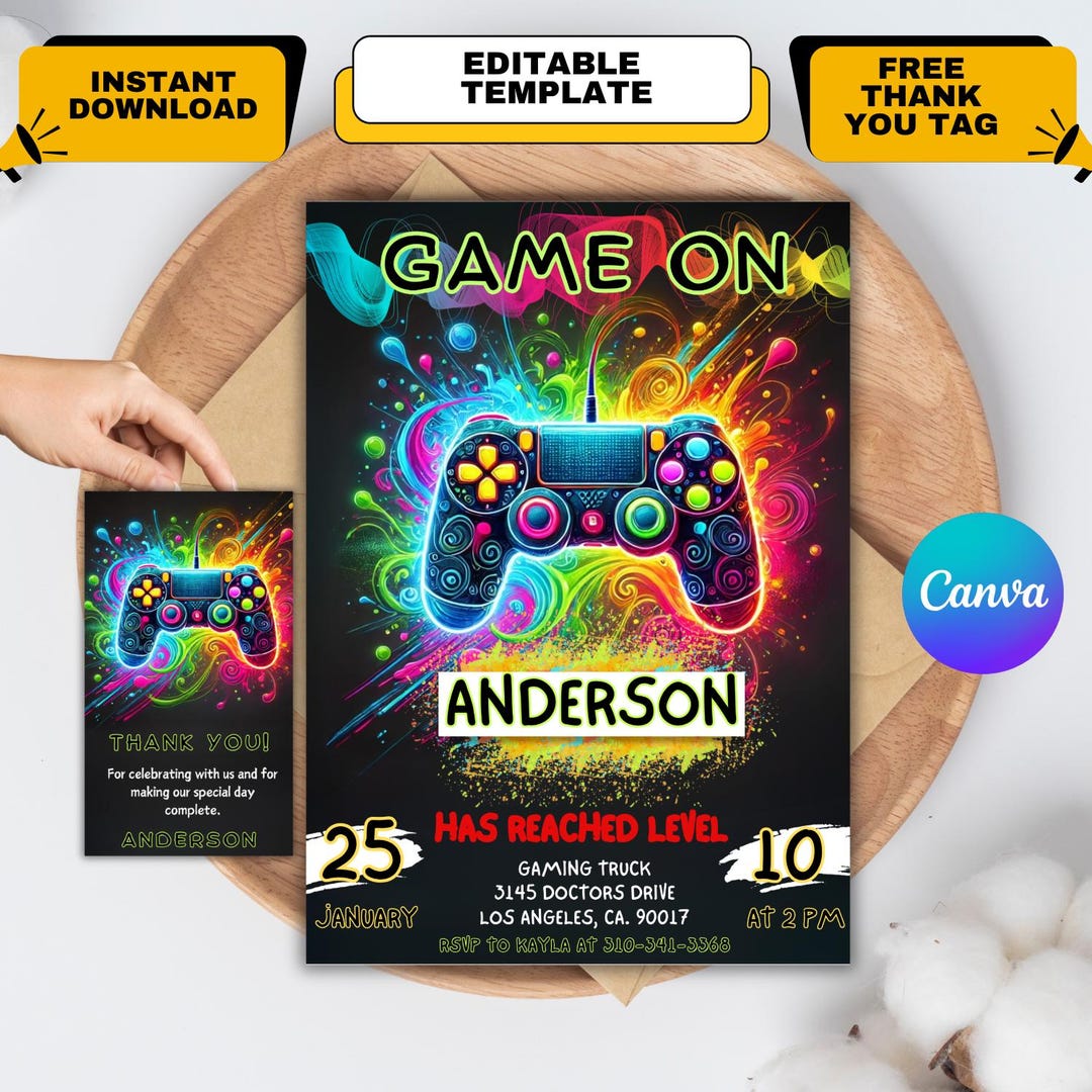 Editable Video Game Party Invitation, Level up Birthday Invite, Gamer ...