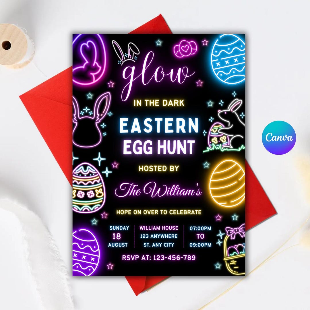 Editable Easter Egg Hunt Invitation, Easter Party Invite, Neon Easter ...
