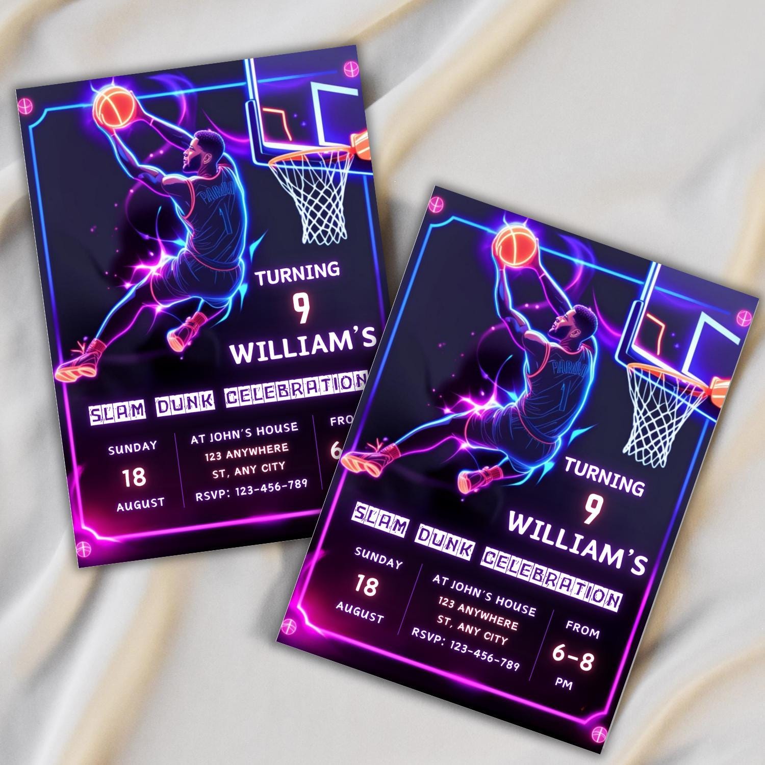 Basketball Birthday Invitation, Basketball Invite, Glow Basketball ...