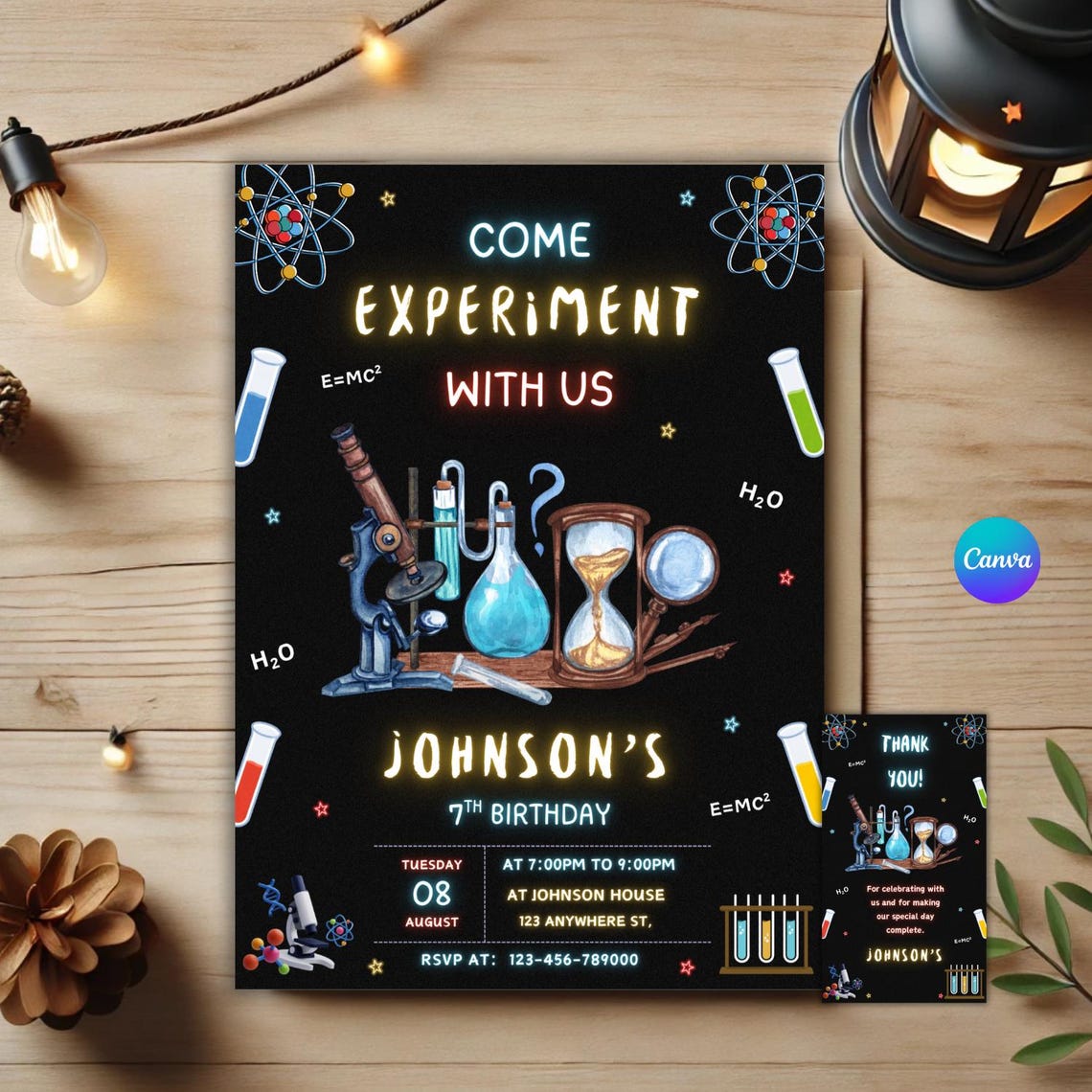 Mad Science Birthday Invitation, Science Experiment Invite, Neon Lab ...