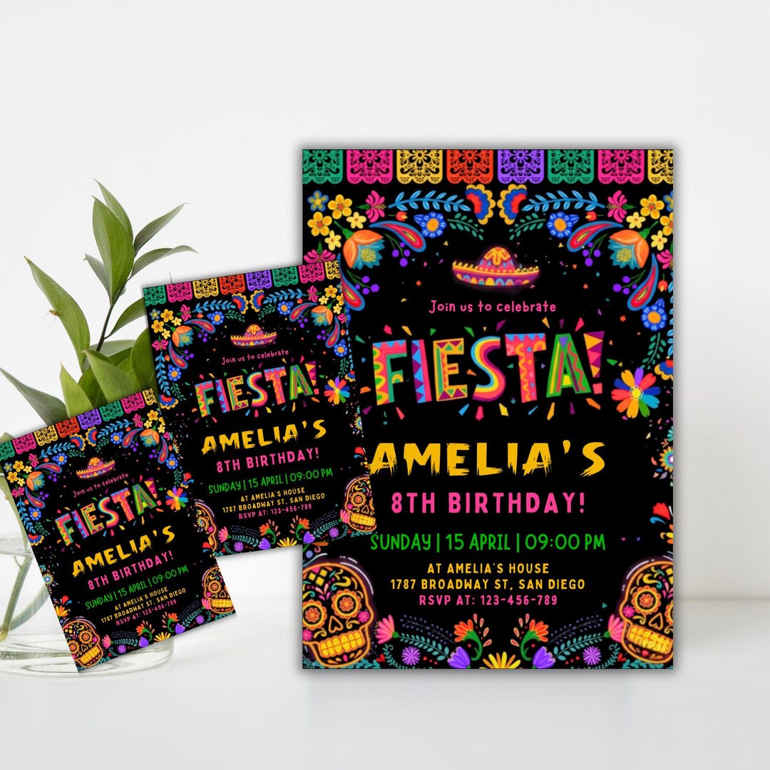Fiesta Birthday Invitation, Mexican Theme, Editable Canva Template - Etsy