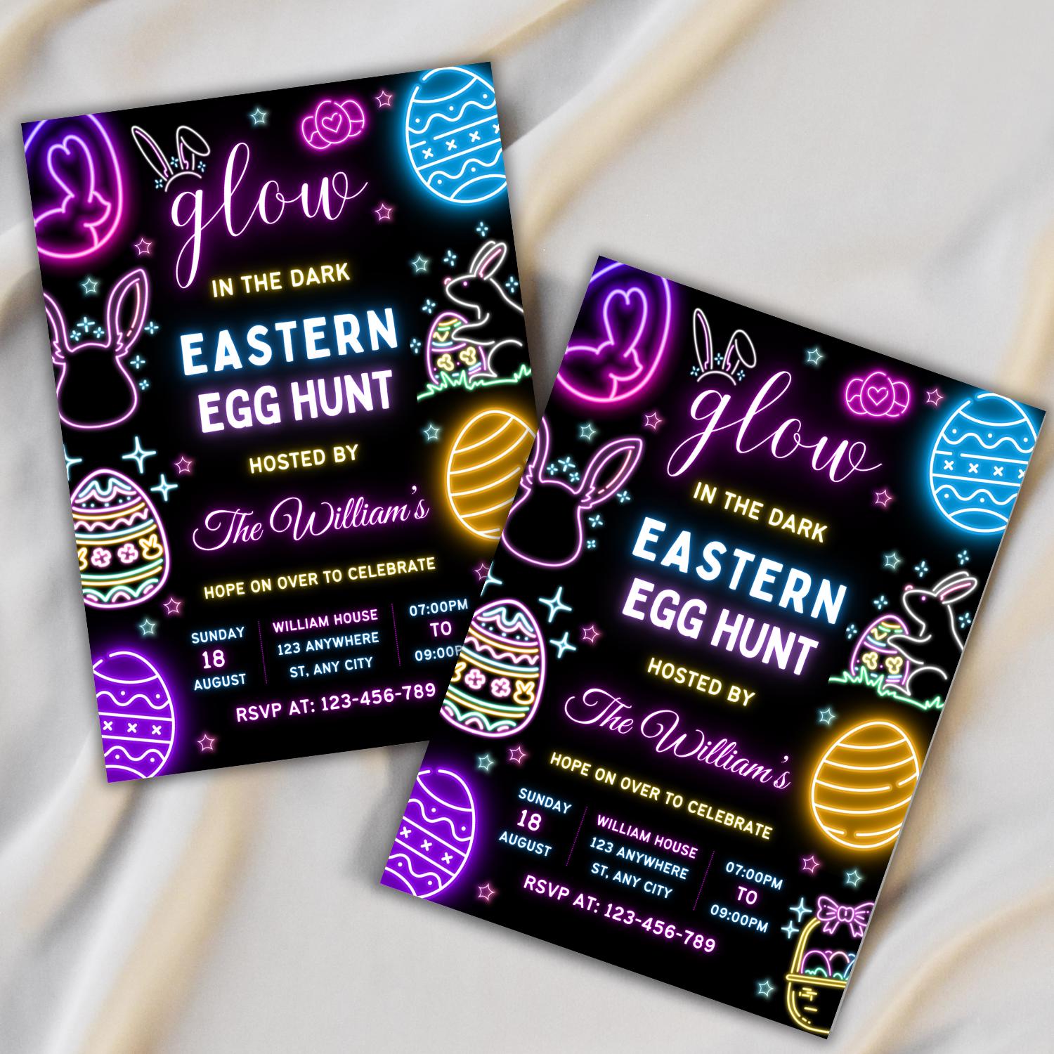 Editable Easter Egg Hunt Invitation, Easter Party Invite, Neon Easter ...