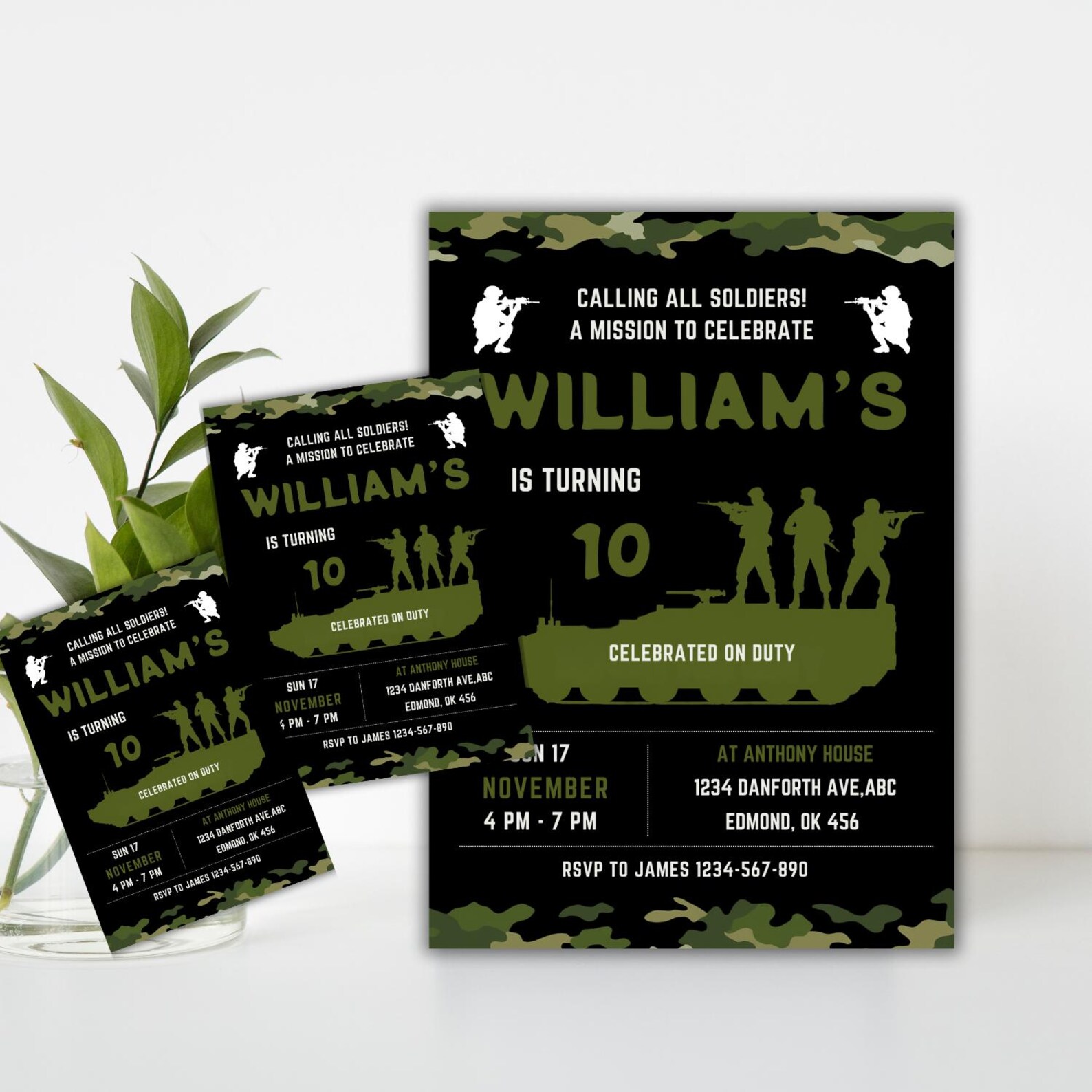 Editable Army Birthday Invite, Military Party Invitations, Soldier ...