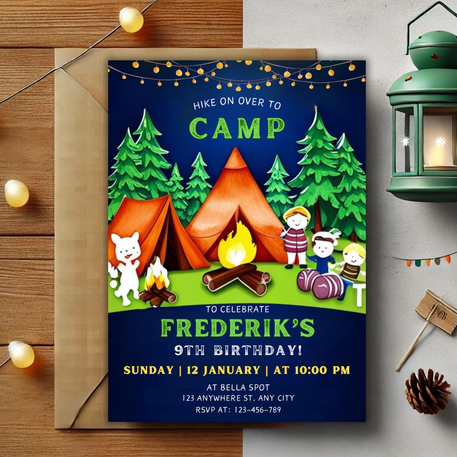 Camping Birthday Invitation, Backyard Camping Invite, Campfire Party ...