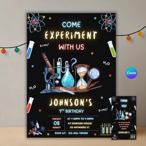 Mad Science Birthday Invitation, Science Experiment Invite, Neon Lab ...