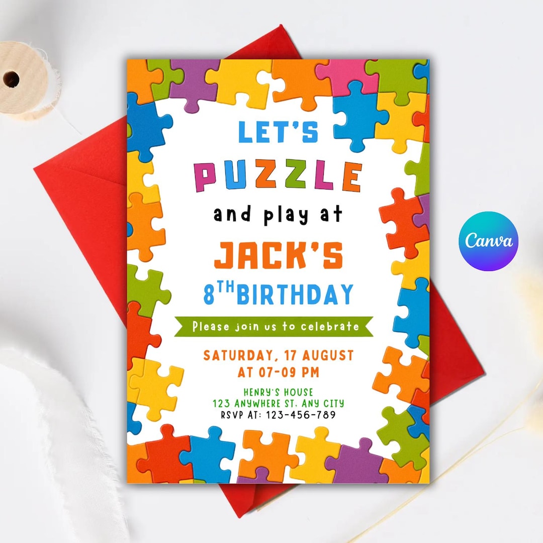 Puzzle Birthday Invitation, Game Time Party Invite, Kids Puzzles Games ...