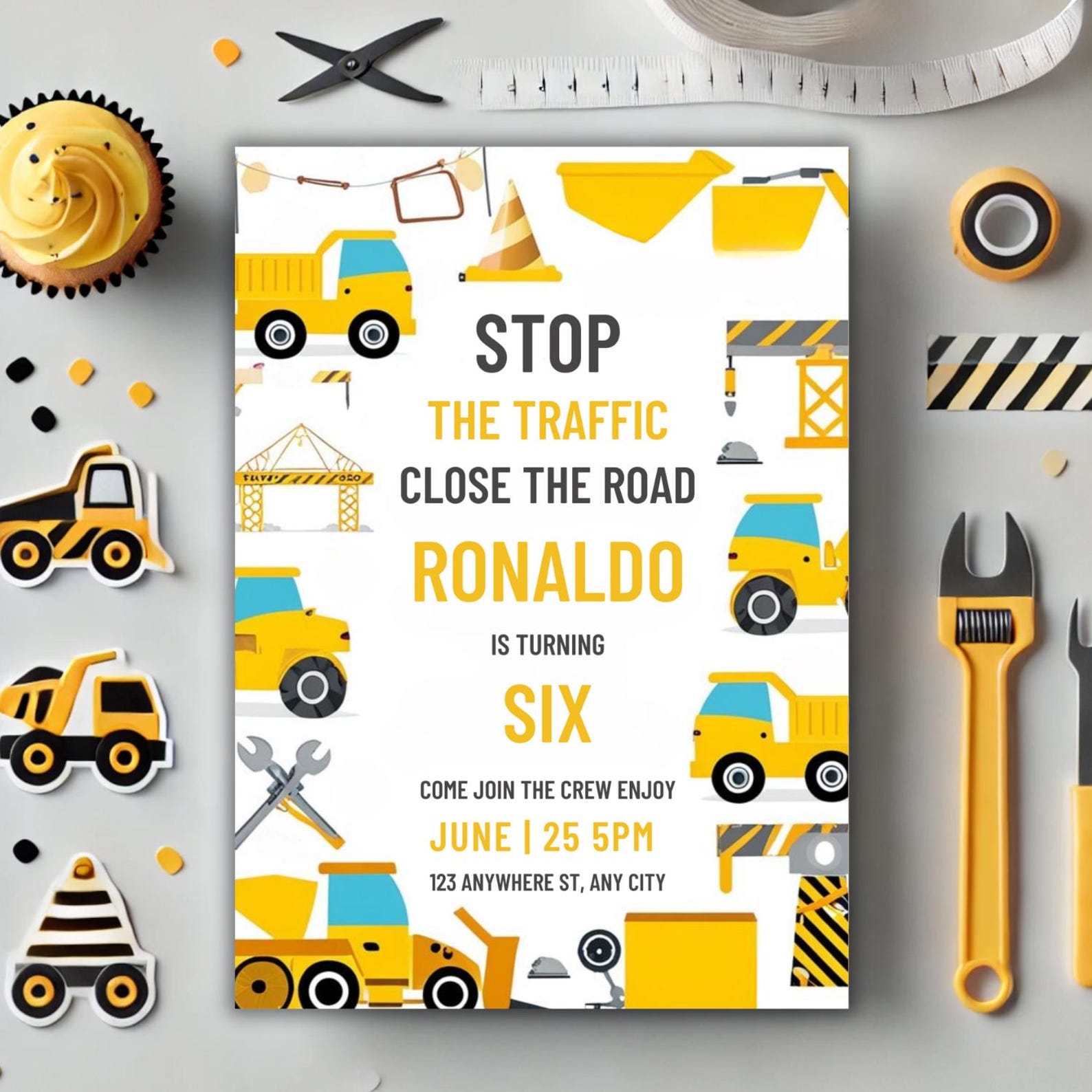 Editable Construction Invitation, Construction Birthday Party Template ...