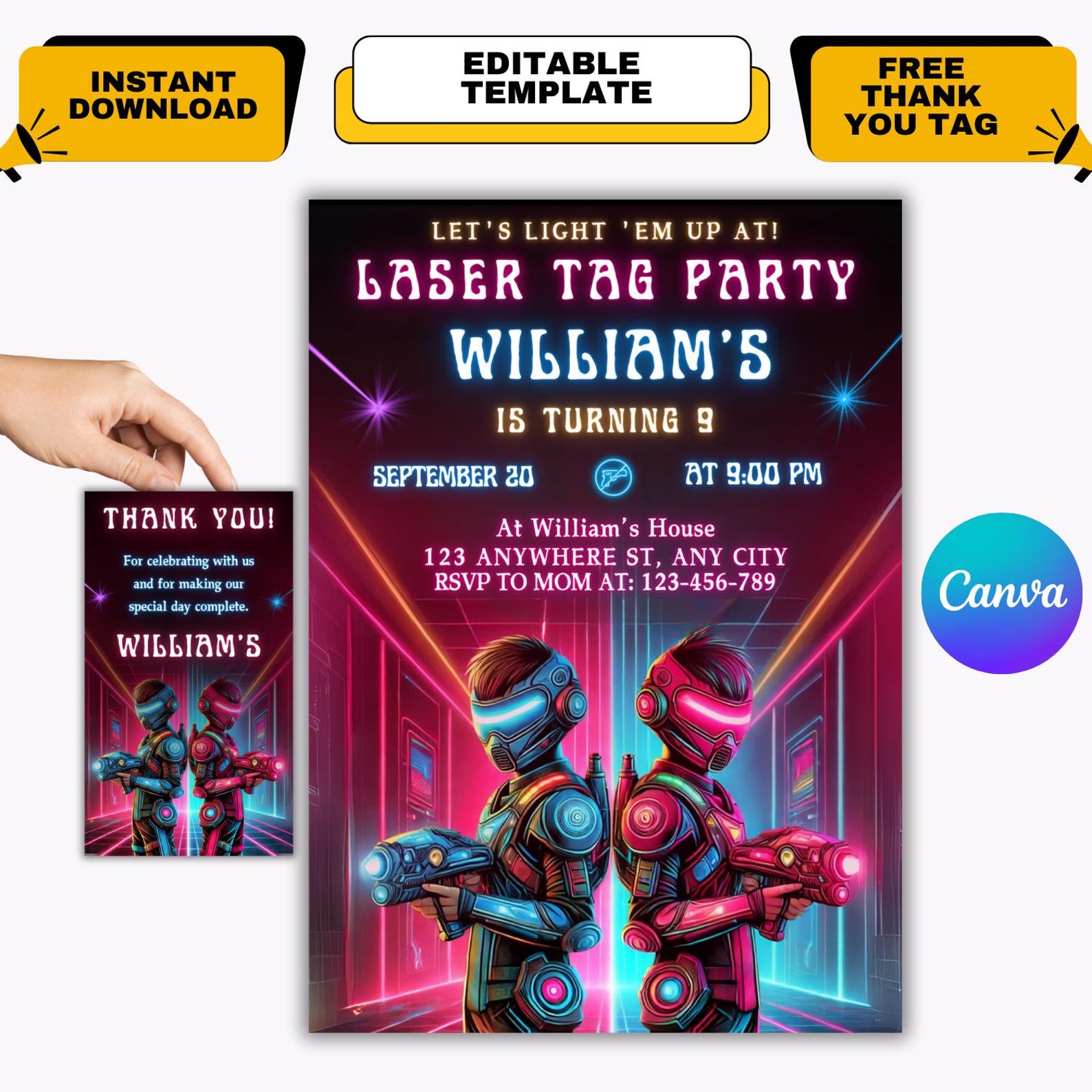 Editable Laser Tag Birthday Party Invitation, Laser Game Birthday ...