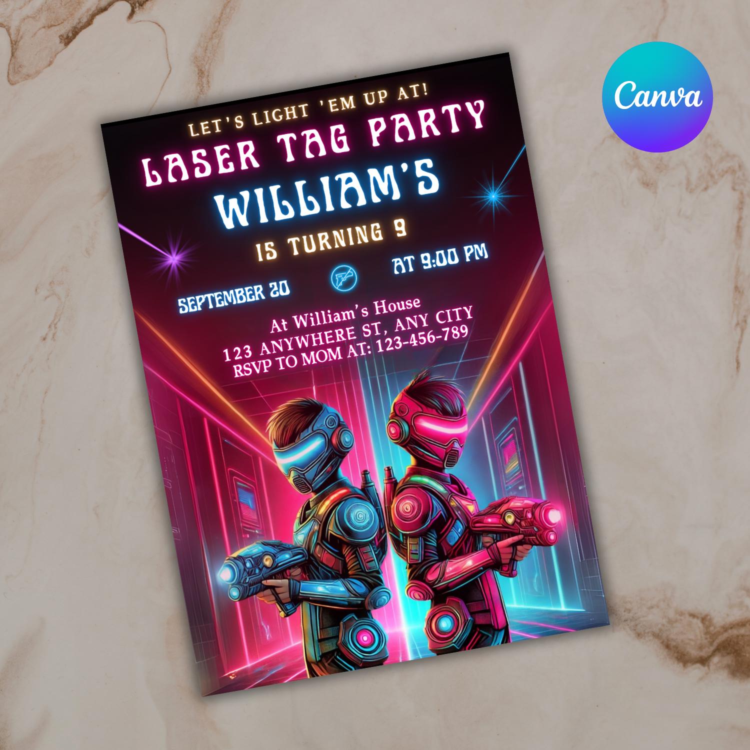 Editable Laser Tag Birthday Party Invitation, Laser Game Birthday ...