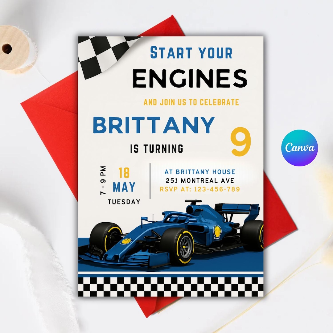Editable Sports Car Birthday Invitation, Race Car Invitation, Cars ...