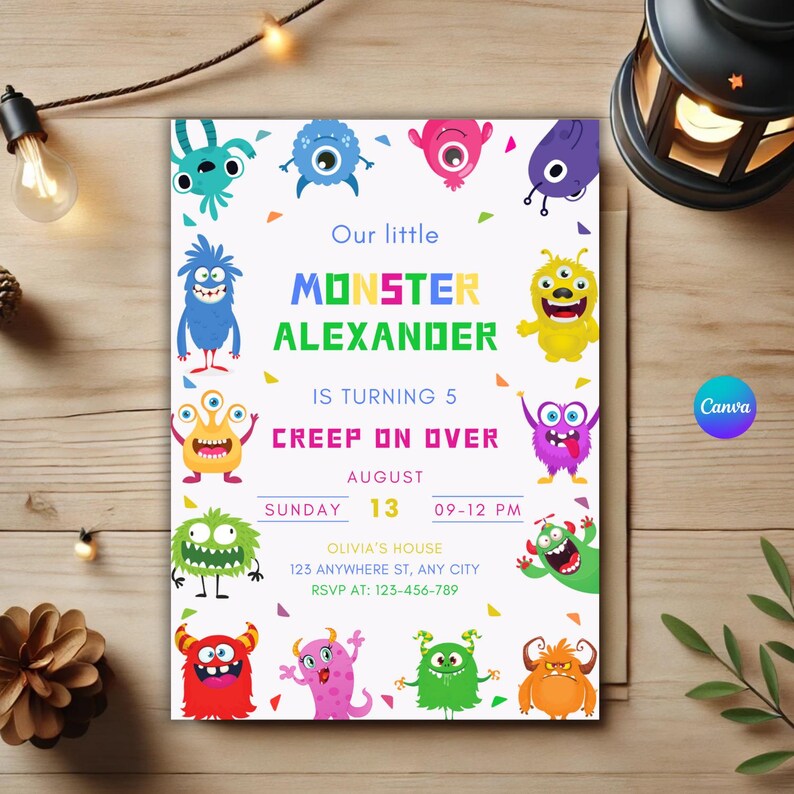 Editable Monster Birthday Invitation Template, Monster Thank You Tag ...