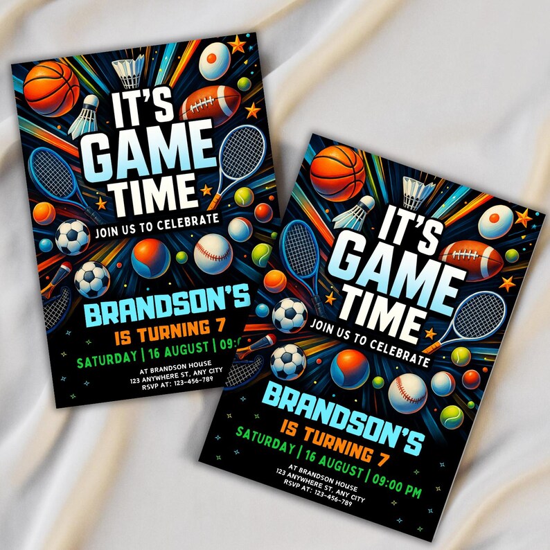Sports Birthday Invitation, Game Time Theme (editable, Instant Download ...