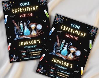 Editable Mad Science Birthday Invitation, Neon Lab Experiment, Science ...