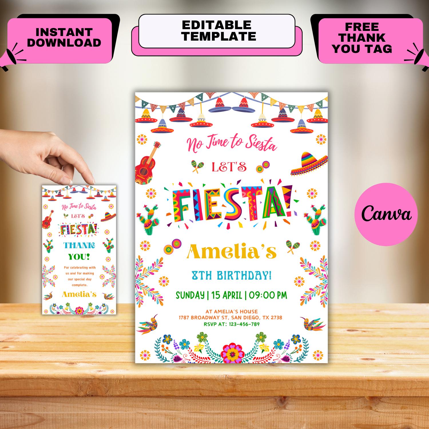 Fiesta Birthday Invitation, Editable Fiesta Invitation, Mexican Theme ...