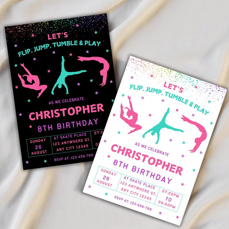 Gymnastics Birthday Invitation, Girl Gymnastics Birthday Invite, Jump ...