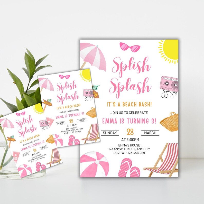 Splish Splash Birthday Invite, Pool Party Birthday Invitation, Girly ...