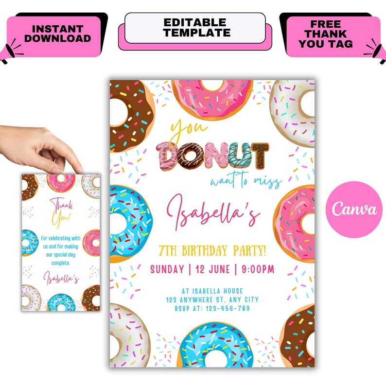 Donut Invitation, Donut Birthday Invite, Donut Sweet Celebration, Donut ...