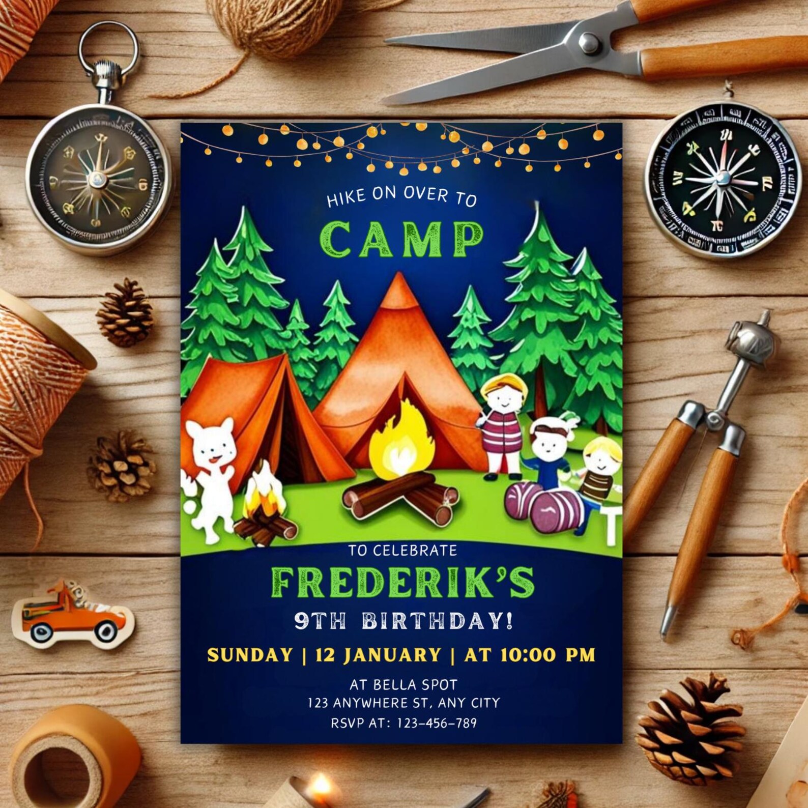 Camping Birthday Invitation, Backyard Camping Invite, Campfire Party ...