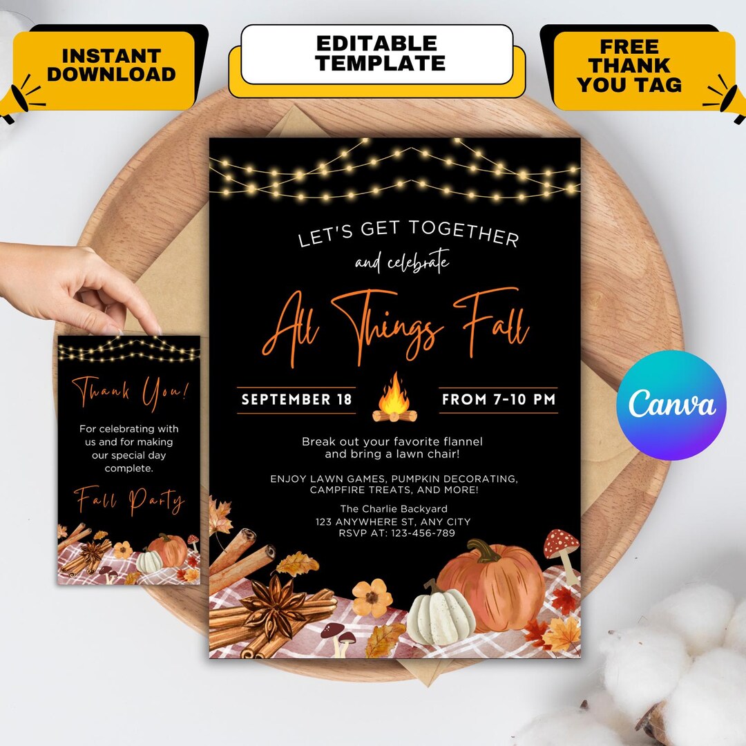 Editable Fall Party Invitation, Fall Harvest Party, Fall Event Flyer ...