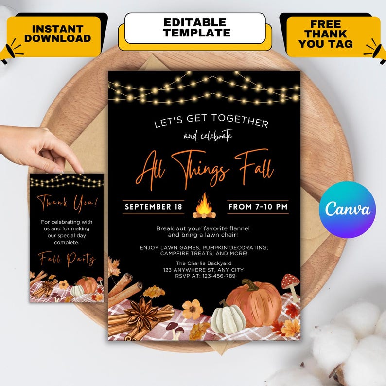 Editable Fall Party Invitation, Bonfire Invite (digital Download) - Etsy