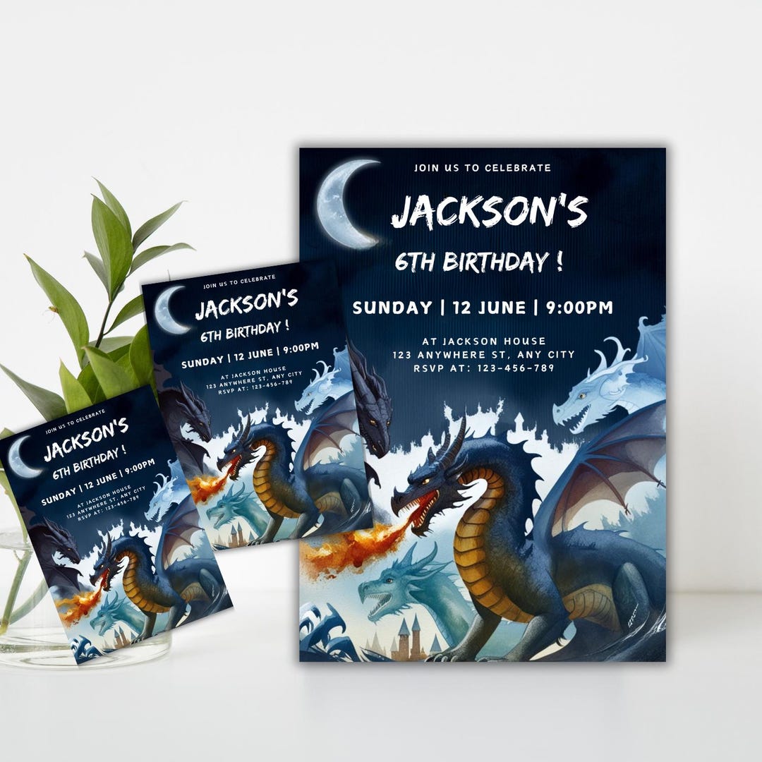 Dragon Birthday Invitation, Dragon Invite, Gothic Invitation, Jurassic ...