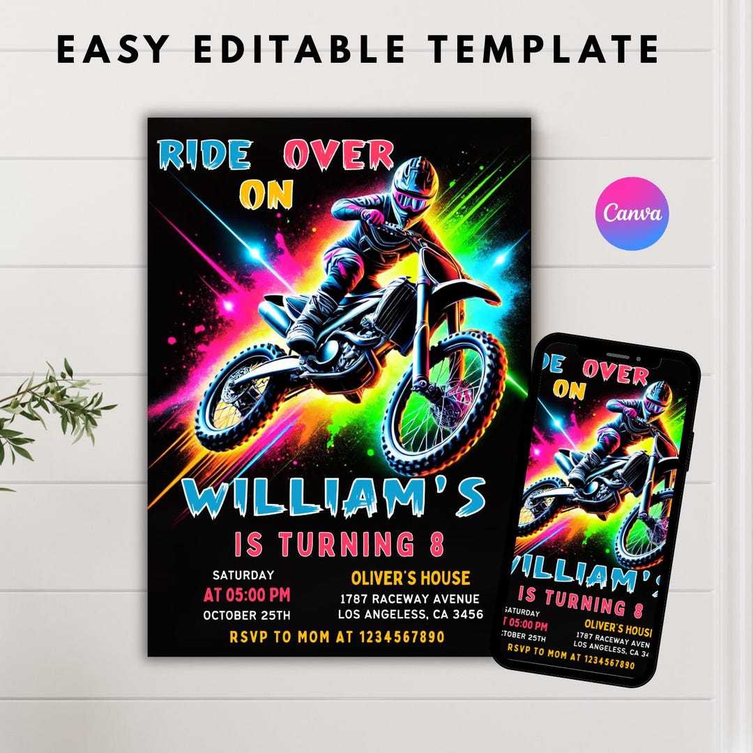 Motocross Birthday Invitation, Racing Party Template (instant Download ...