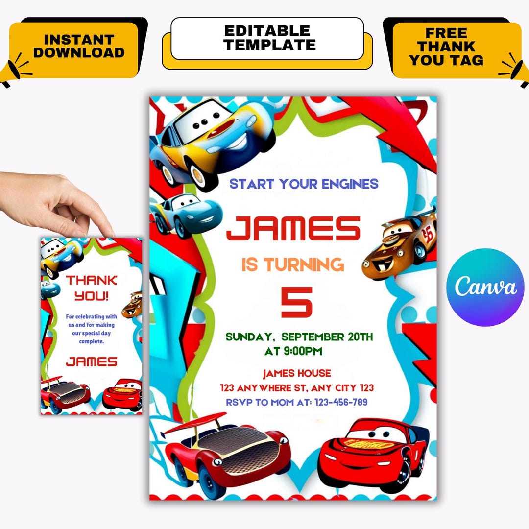 Editable Race Car Birthday Invitation, Sport Race Car Invite, Car ...